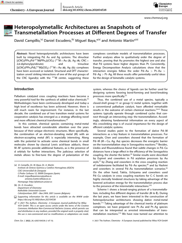 Chemistry A European J - 2022 - Campillo - Heteropolymetallic ...