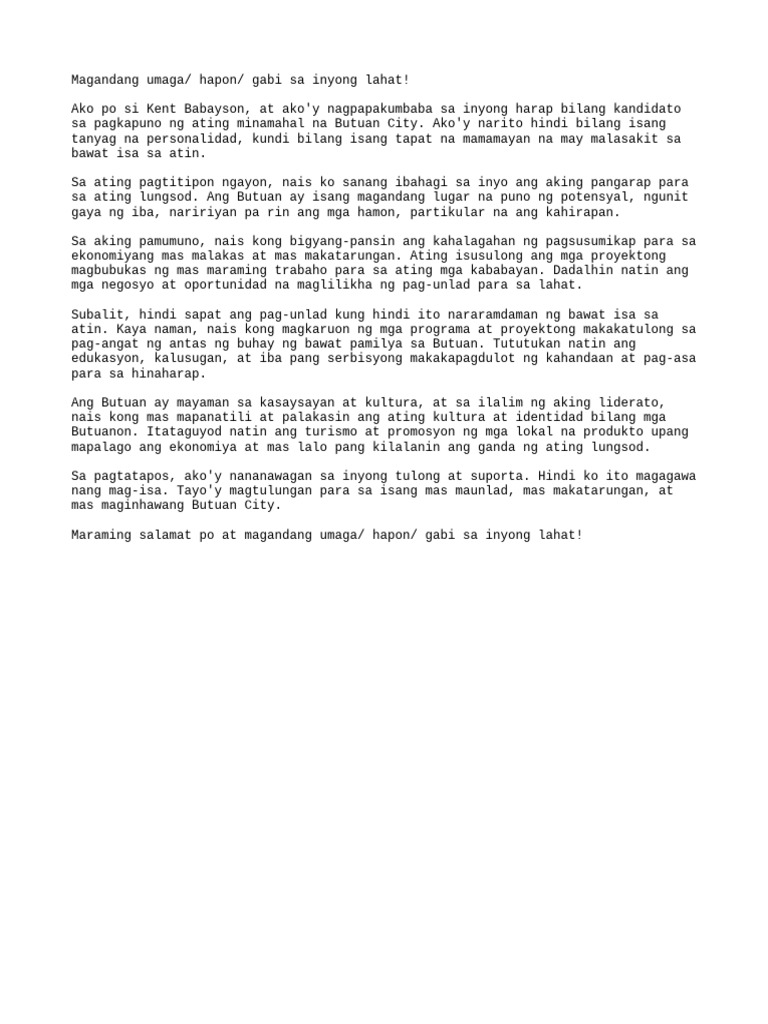 Short Talumpati Sample FIL10 | PDF