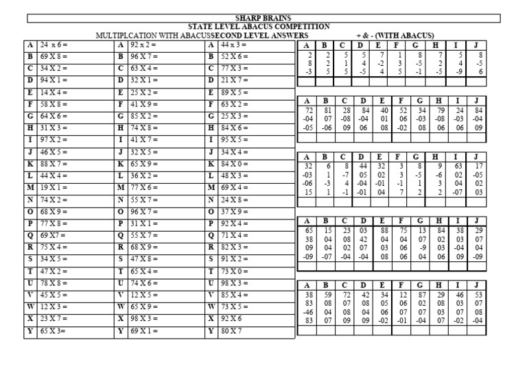 ABACUS 2nd LEVEL STATE LEVEL COMPETITION 2023 - 24 | PDF | Teaching ...