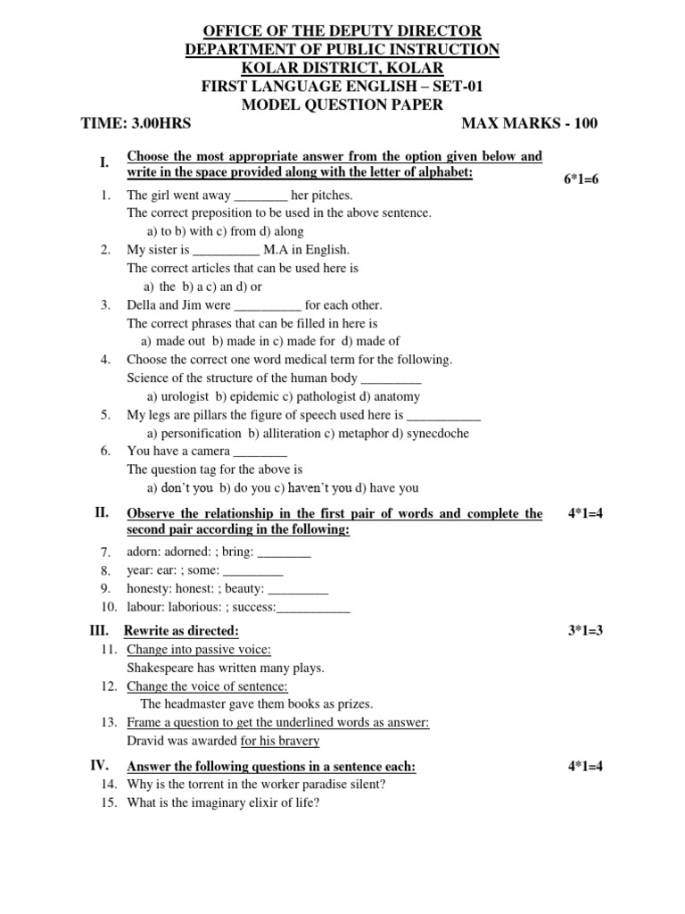 1st Lang English 6 SET QP | PDF | Climate Change