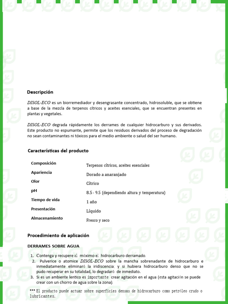 Ficha Tecnica Disol Eco | Descargar gratis PDF | Agua | Hidrocarburos