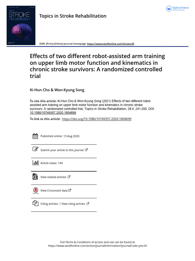 Effects of Two Different Robot Assisted Arm Training On Upper Limb ...