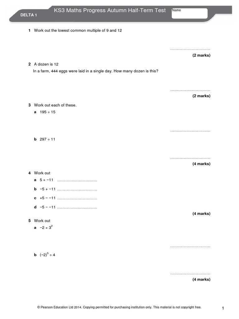 Dokumen - Tips Ks3 Maths Progress Maths Progress Autumn Half Term Test ...