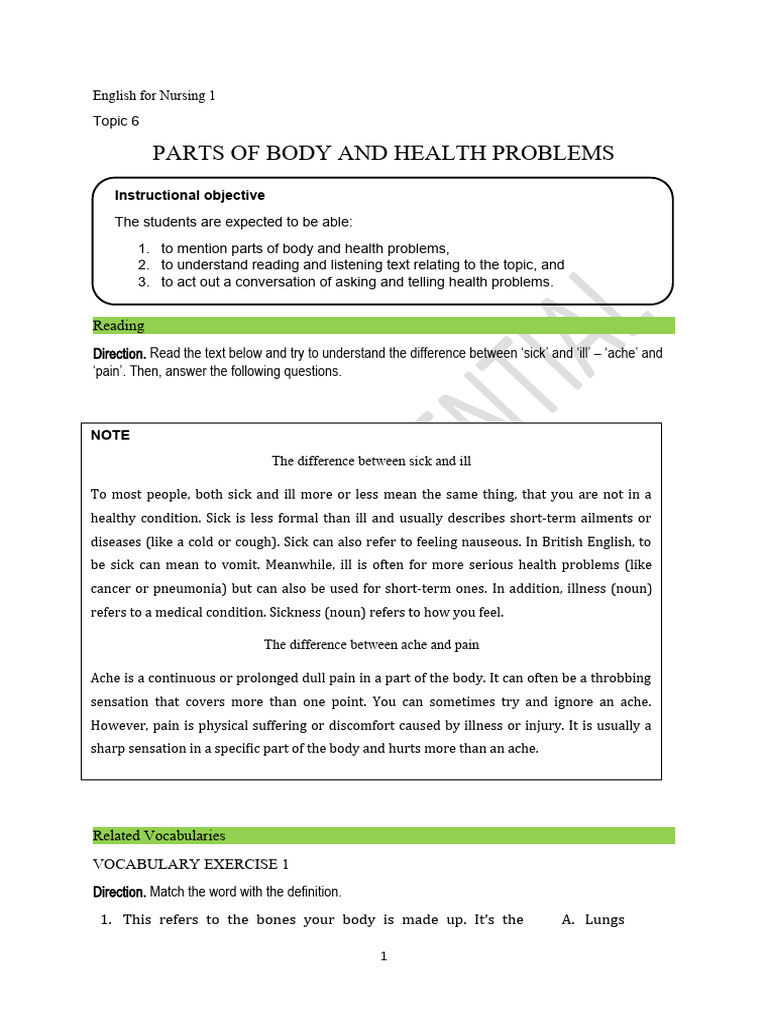 Parts of Body & Health Issues | PDF | Pain | Influenza
