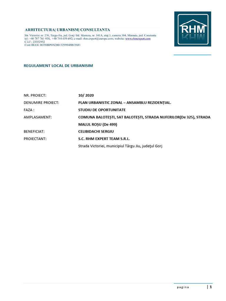 Regulament Local de Urbanisim: Nr. Proiect: Denumire Proiect: Faza: Amplasament | PDF