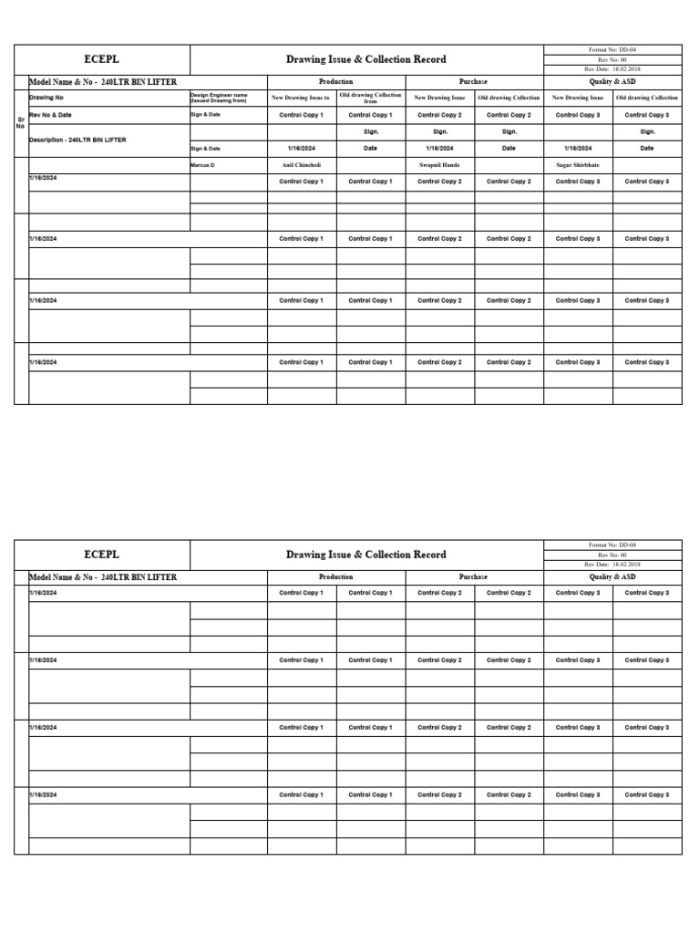 KC150 Drawing Issue & Collection Record | PDF