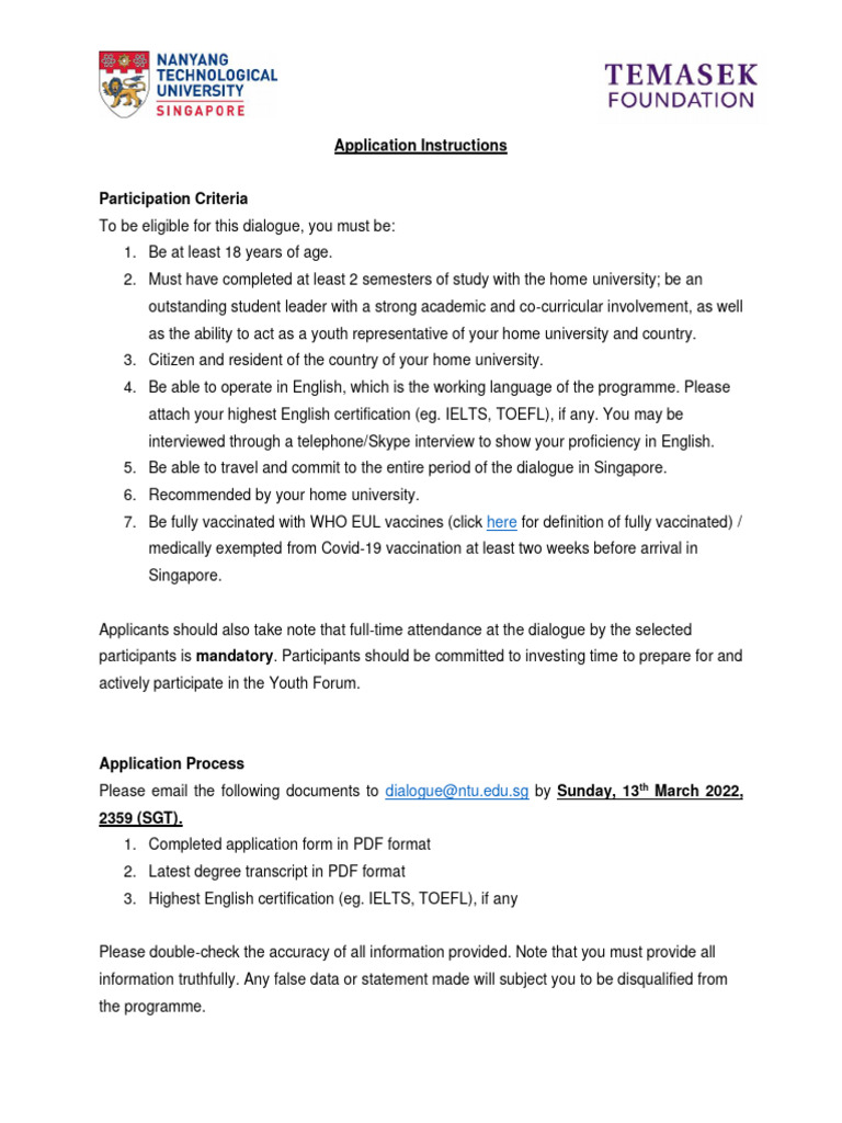 YRAD 2022 Application Instruction Sheet - International | PDF