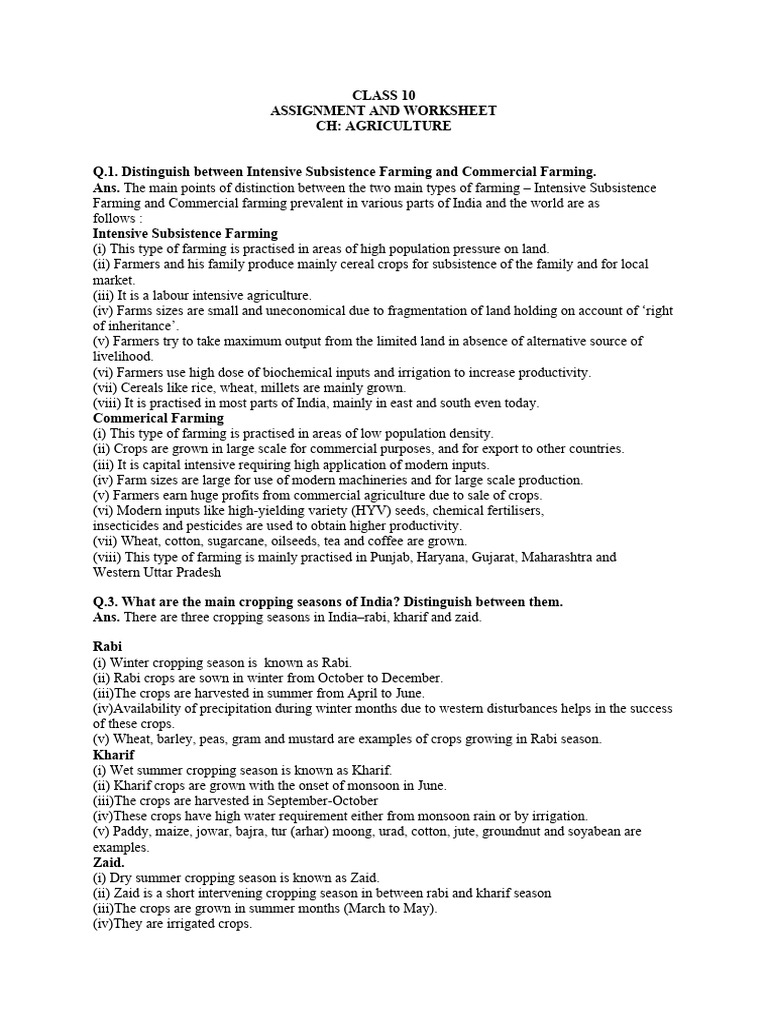 Class 10 Agriculture | PDF | Agriculture | Intensive Farming