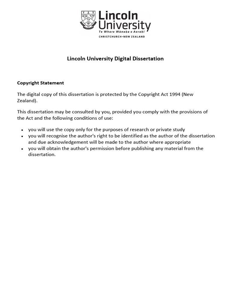 Lincoln University Digital Dissertation | PDF | Sustainability