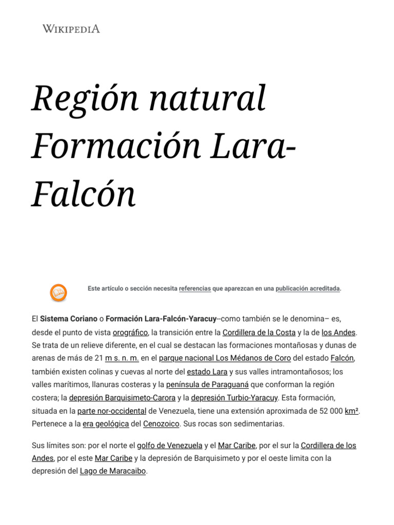Región natural Formación Lara-Falcón - Wikipedia, la enciclopedi | PDF ...