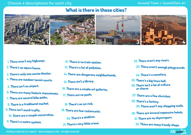 City Descriptions with Quantifiers A1 | PDF