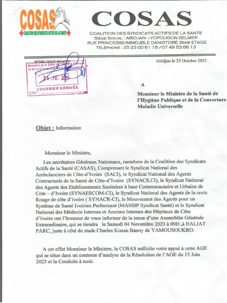 Accusé Reception Cosas Ministere de La Santé | PDF