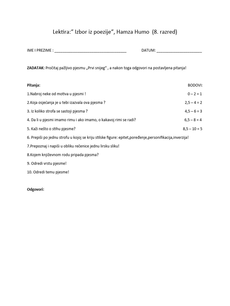 Hamza Humo - Poezija | PDF