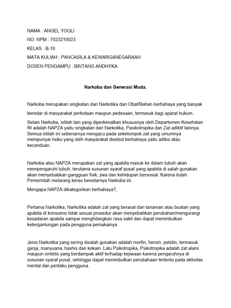 Essay Narkoba Dan Generasi Muda | PDF Essay Narkoba Dan Generasi Muda | PDF