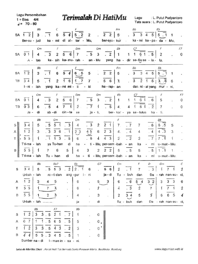Lagu Persembahan - Terimalah Di HatiMu | PDF