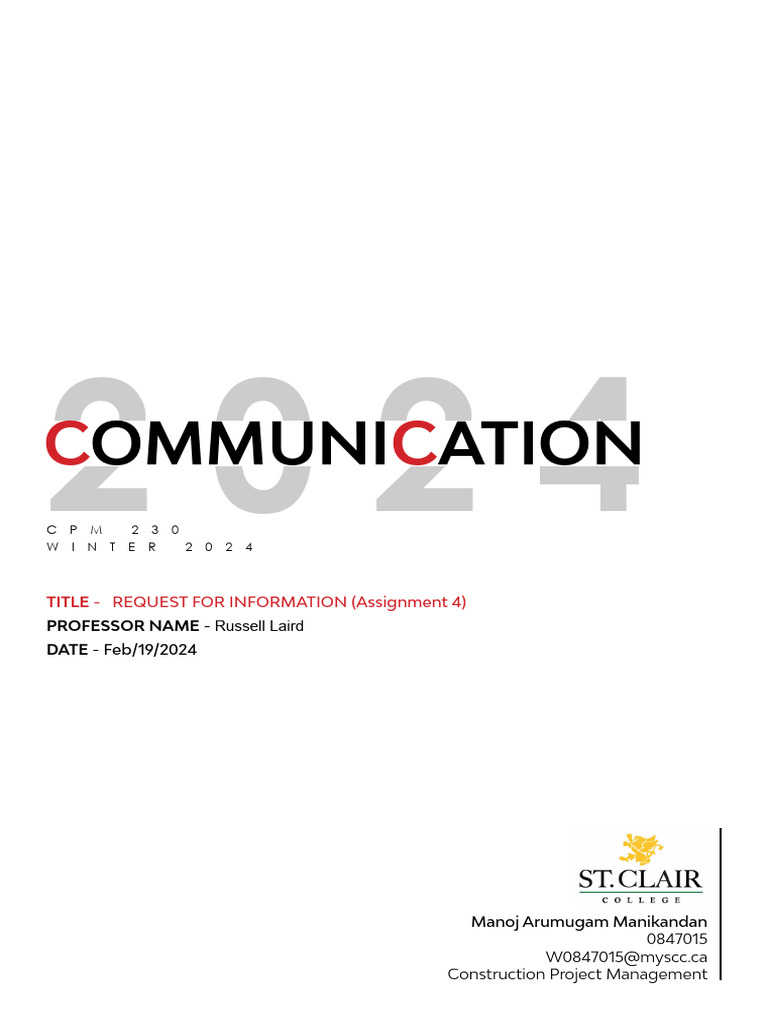 COMMUNICATION (Assignment 4) - CPM 230 | PDF | Request For Information | Engineering