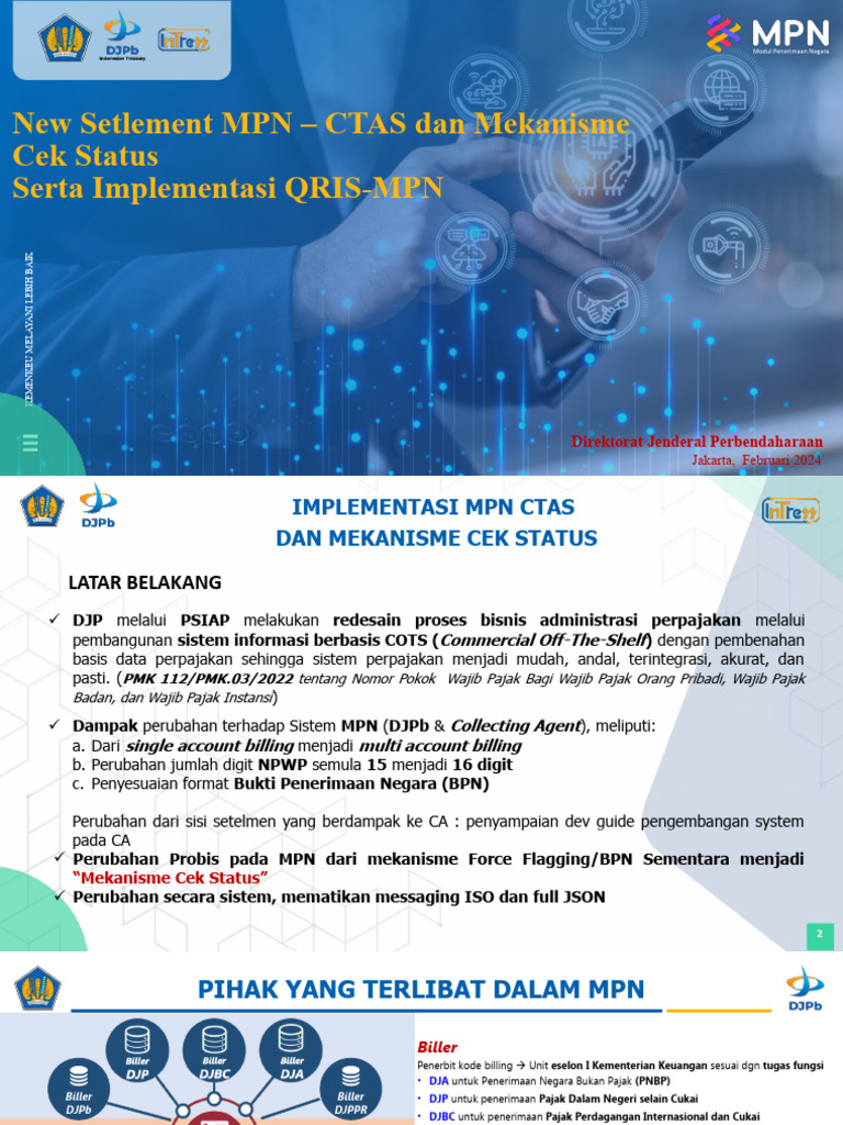 Sosialiasi New Setelmen MPN - CTAS Dan Mekanisme Cek Status Serta Implementasi QRIS | PDF