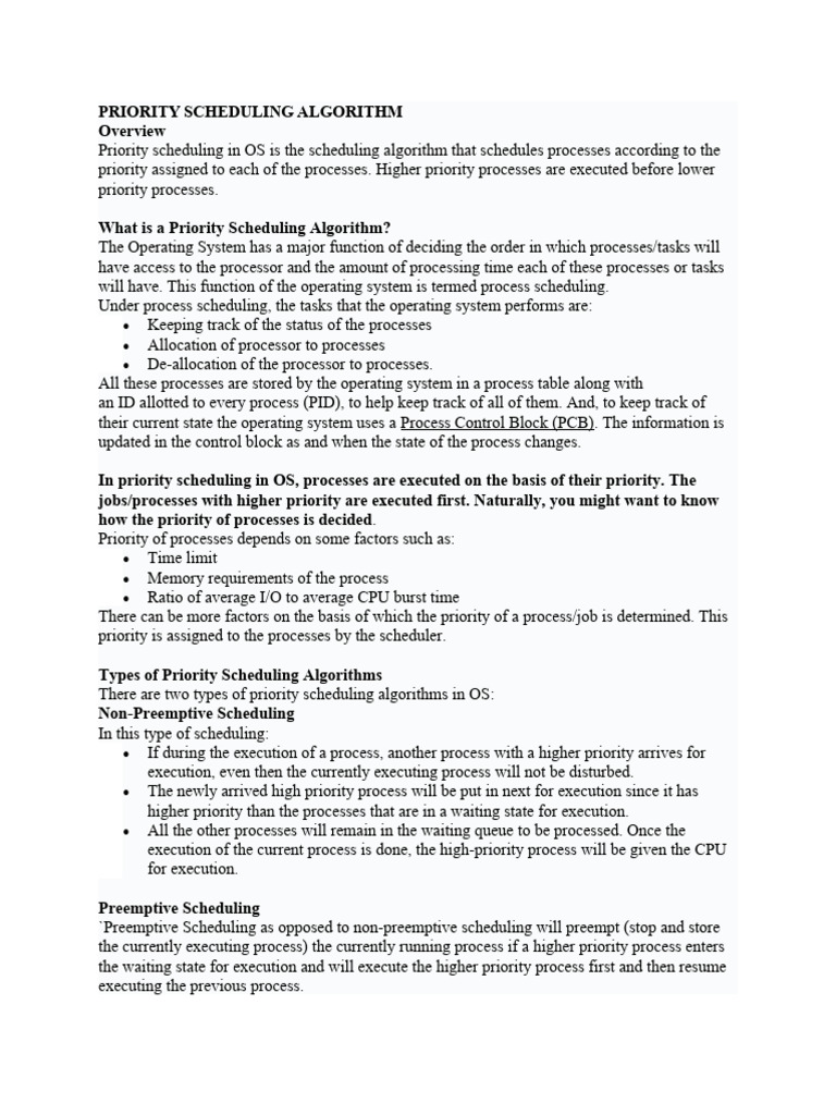 Priority Scheduling Algorithm | PDF | Scheduling (Computing) | Process ... Priority Scheduling Algorithm | PDF | Scheduling (Computing) | Process ...