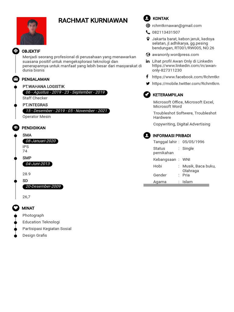 CV - Portofolio Awan | PDF
