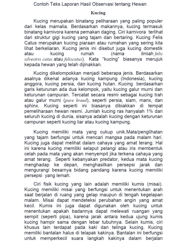 Contoh Teks Laporan Hasil Observasi Tentang Hewan | PDF | Sains ...