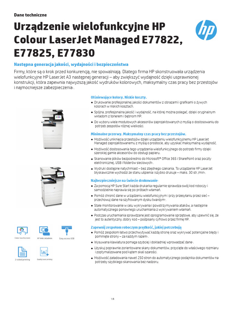 Urządzenie Wielofunkcyjne HP Colour Laserjet Managed E77822, E77825 ...