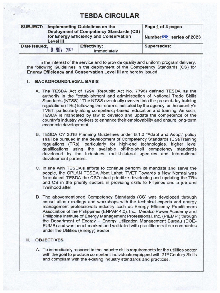 TESDA Guidelines for Energy Efficiency CS | PDF | Vocational Education ...
