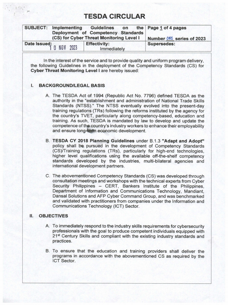 TESDA Guidelines for Cyber Threat Monitoring | PDF | Vocational ...