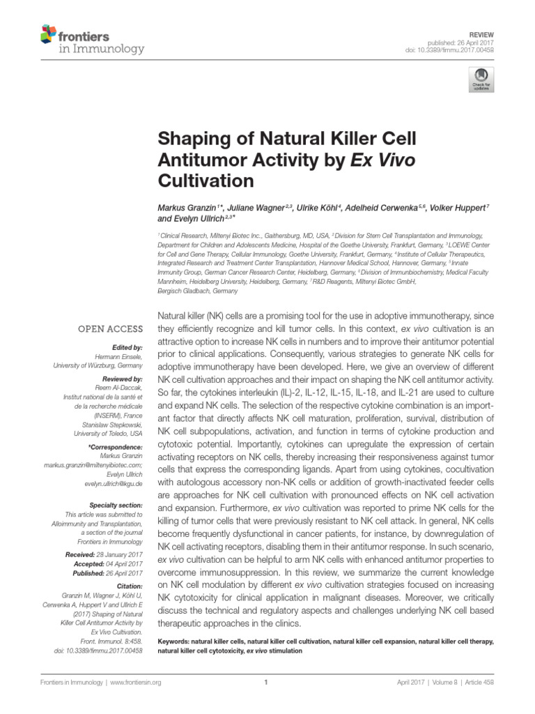 Shaping of Natural Killer Cell Antitumor Activity by Ex Vivo ...
