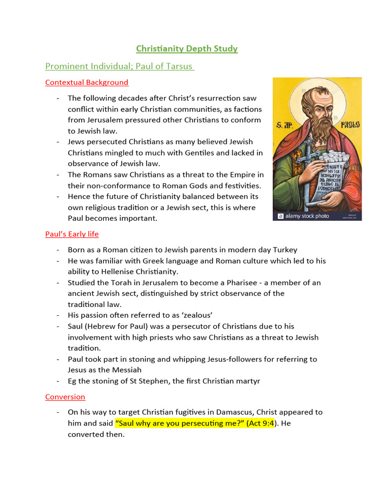 SOR 1 Christianity Depth Study Notes | PDF | Baptism | Paul The Apostle