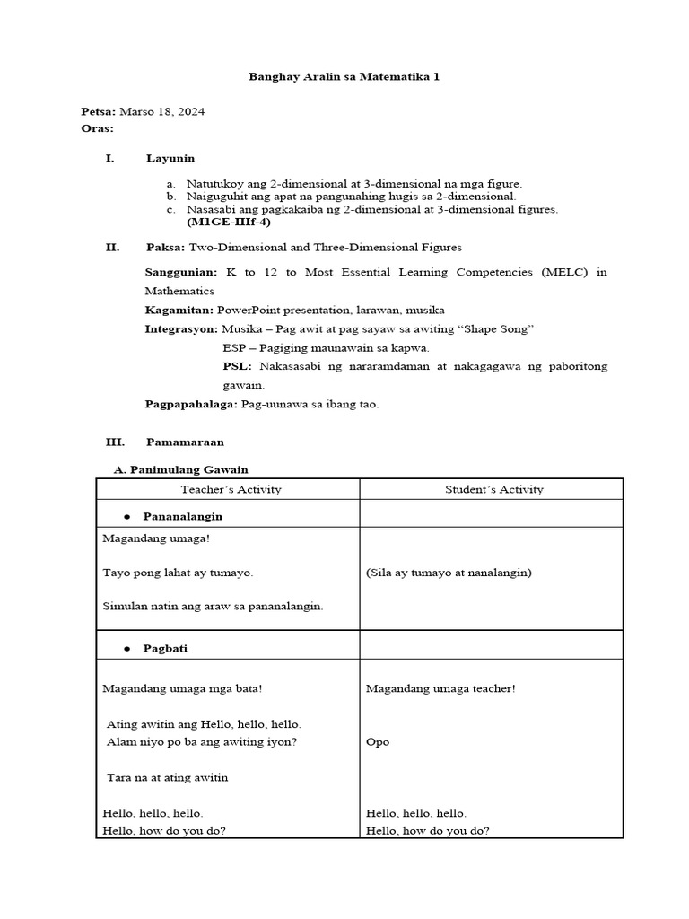 Detailed Lesson Plan Matematika 1 Villarino | PDF