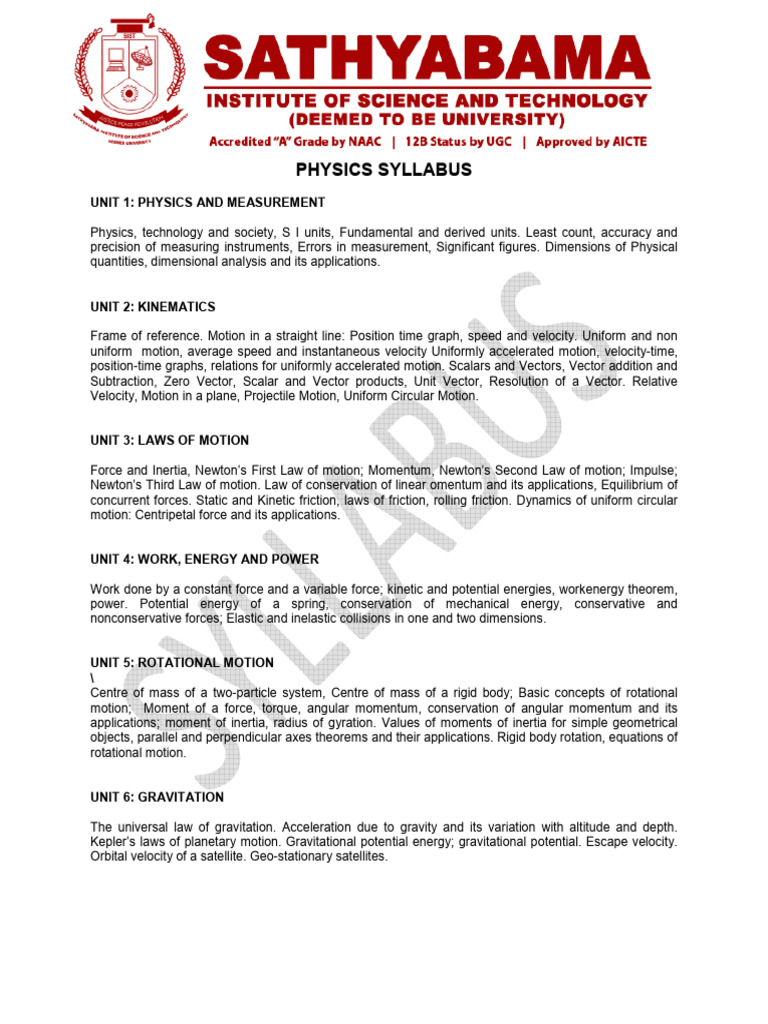 SAEEE Physics Syllabus | PDF | Force | Newton's Laws Of Motion