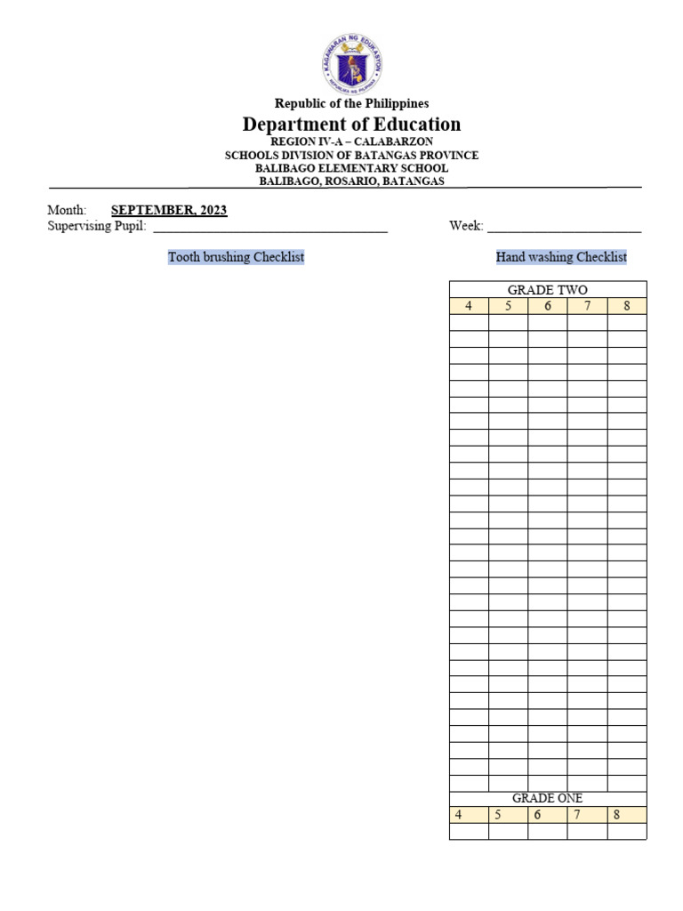 Toothbrush and Handwash Checklist K 2 | PDF | Dentistry | Dentistry ...
