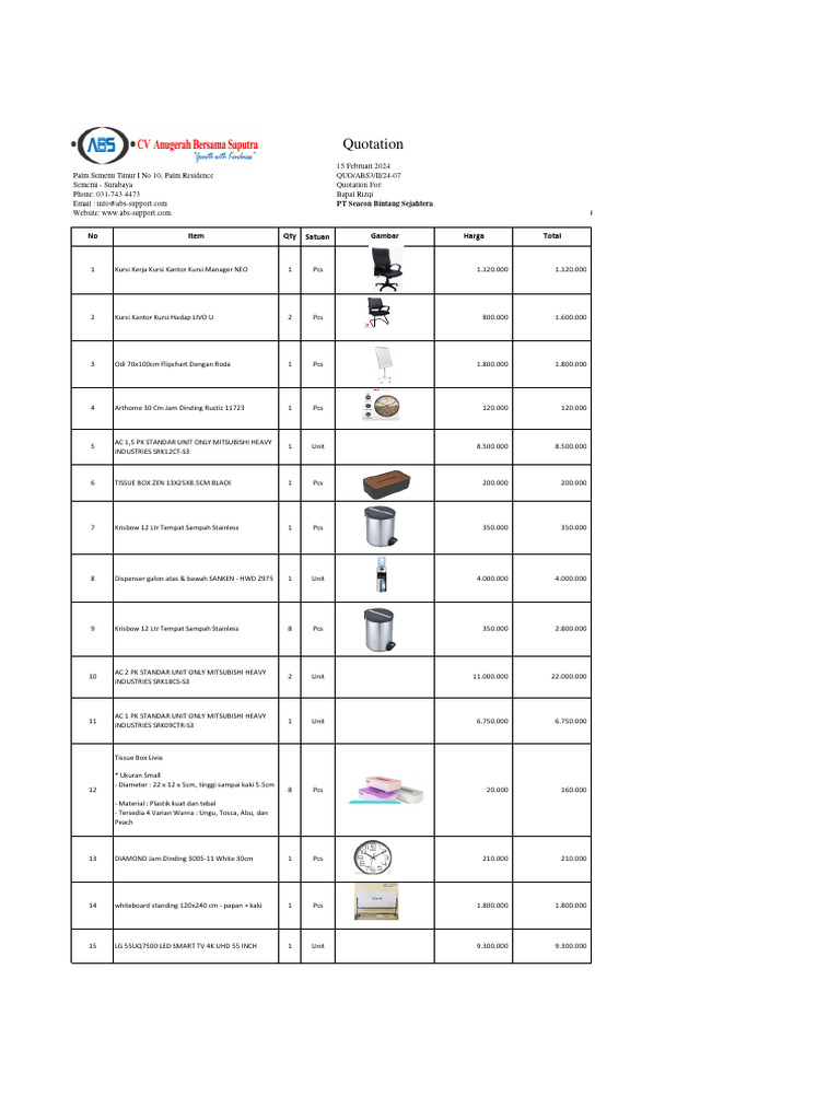 PT. Seacon - Kursi, AC DLL | PDF | Electronics | Information And Communications Technology