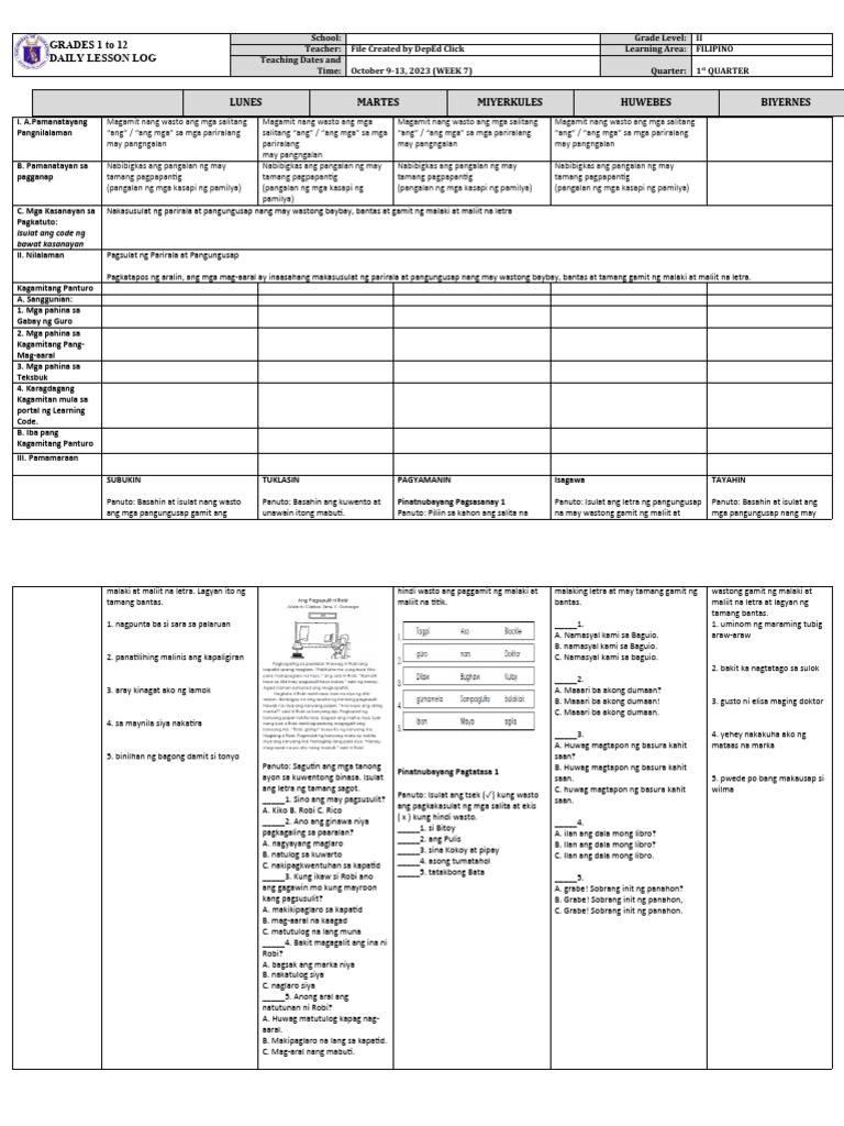 DLL_FILIPINO 2_Q1_W7 | PDF