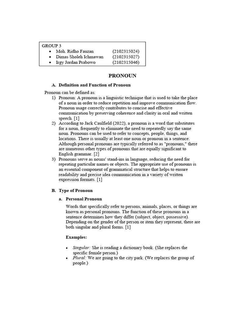 Pronoun Group 3 | PDF | Pronoun | Noun