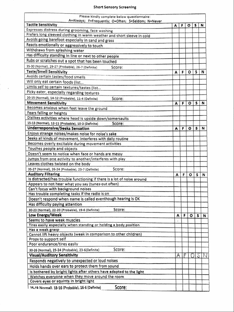 Short Sensory Profile | PDF