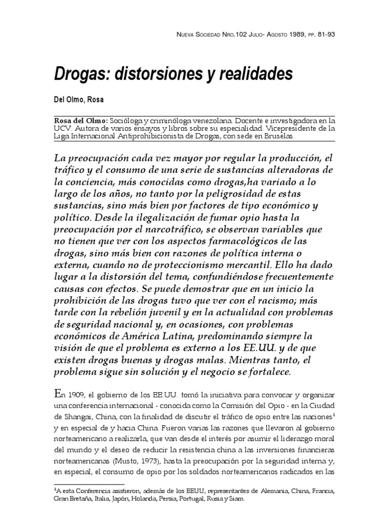 Rosa de Olmo Artículo | PDF | La dependencia de sustancias | Comercio ilegal de drogas