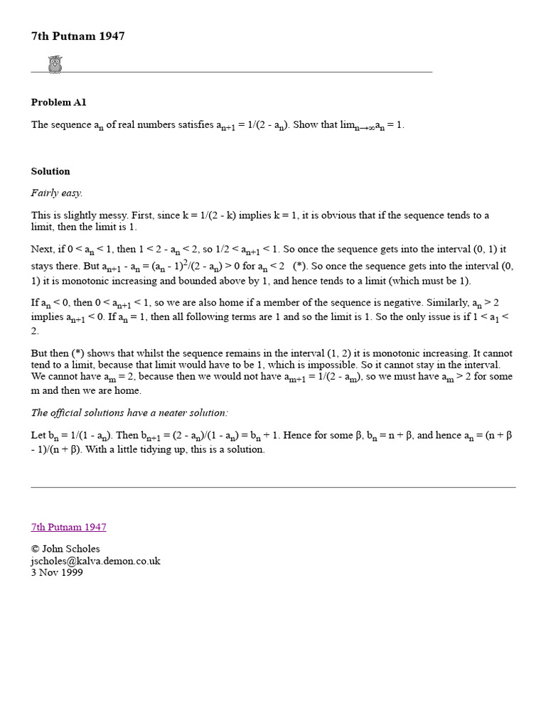 G13 1947 PUTNAM Web Solution | PDF | Mathematics | Mathematical Concepts