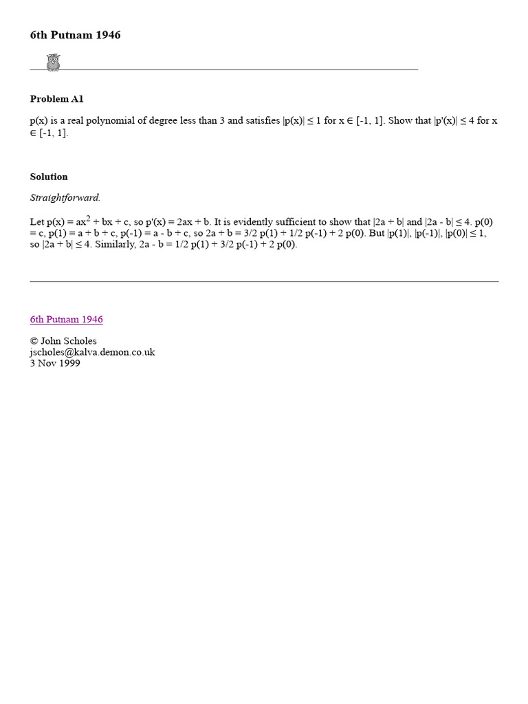 G13 1946 PUTNAM Web Solution | PDF | Sphere | Elementary Geometry
