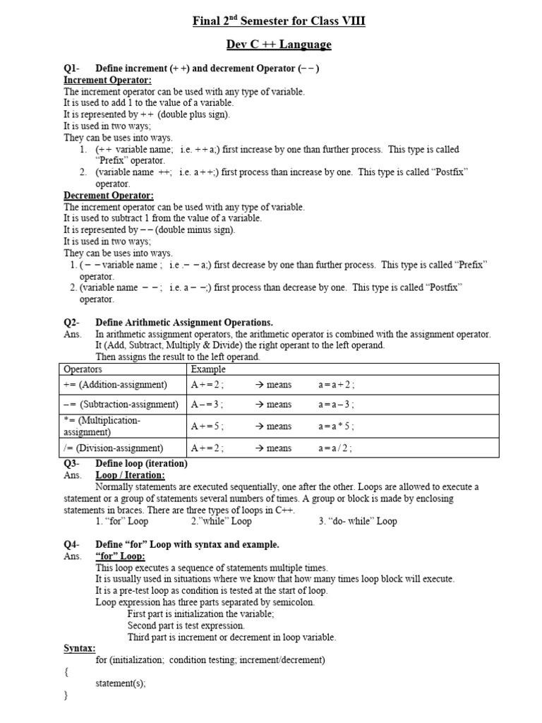 Introduction To Dev C For VIII 8th Class 2023 (Final 2nd Semester) | PDF | Control Flow ...