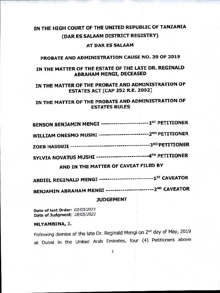 Mirathi Ya Dr. Mengi | PDF