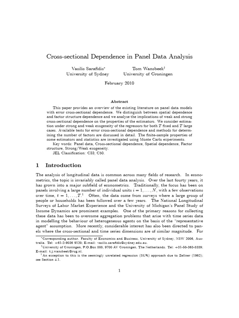 Cross-Sectional Dependence in Panel Data Analysis | PDF | Econometrics | Spatial Analysis