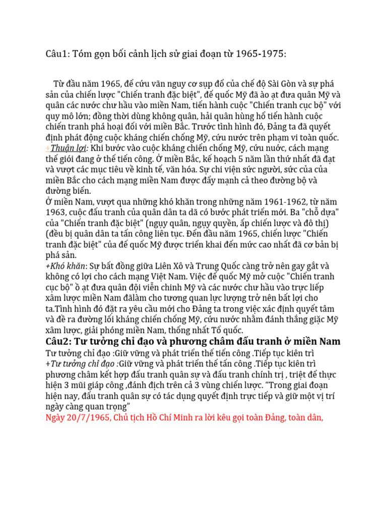 Câu1: Tóm Gón Bói Cânh Lich S Giâi Đóân T 1965-1975 | PDF