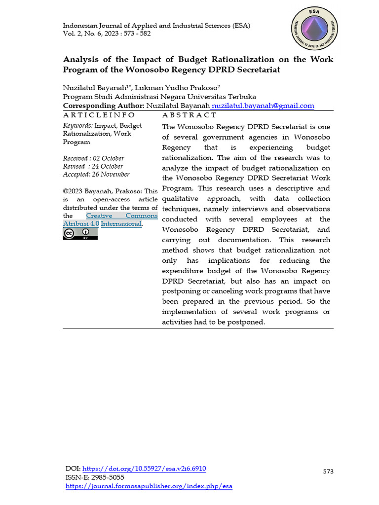 Analysis of The Impact of Budget Rationalization On The Work Program of ...