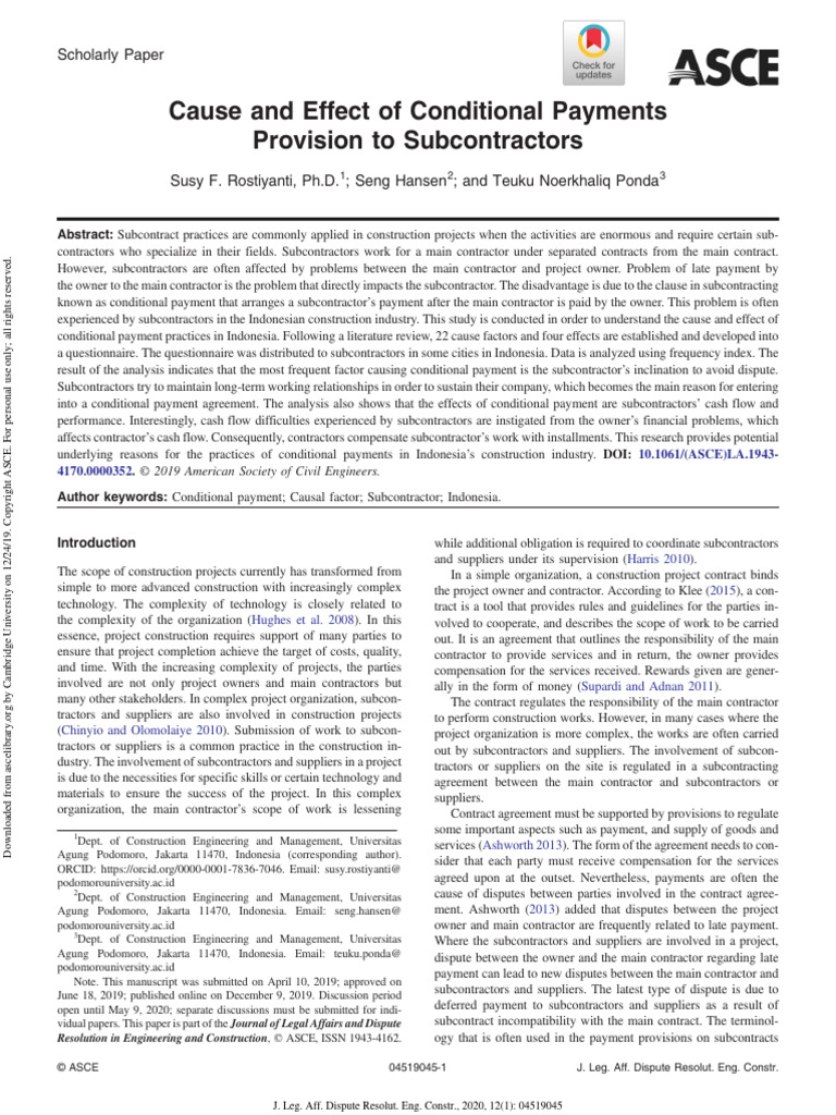 Cause and Effect of Conditional Payments Provision To Subcontractors ...