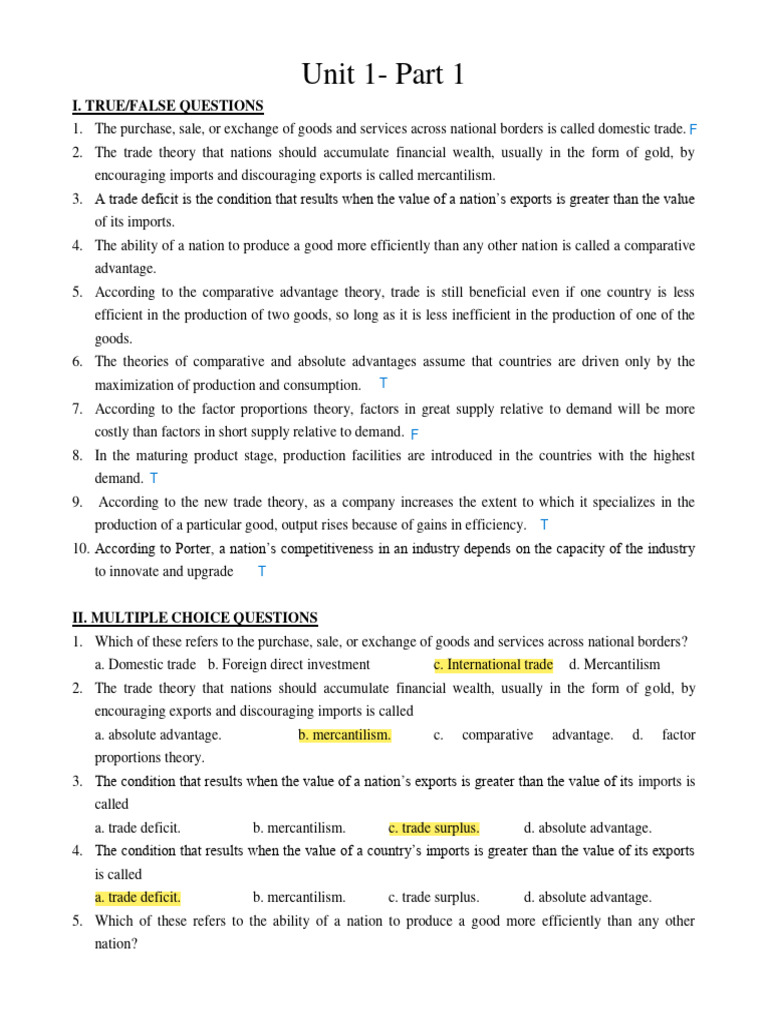 Unit 1- Part 1 - Exercises - to sts | PDF