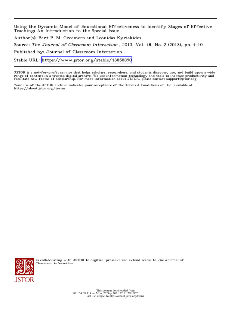 Creemers & Kyriakides, 2013 - Dynamic Model of Educational ...