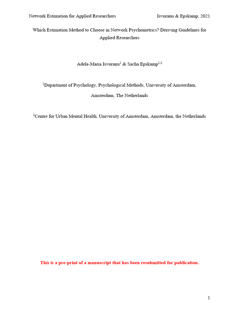 Estimation Methods In Network Analysis Download Free Pdf