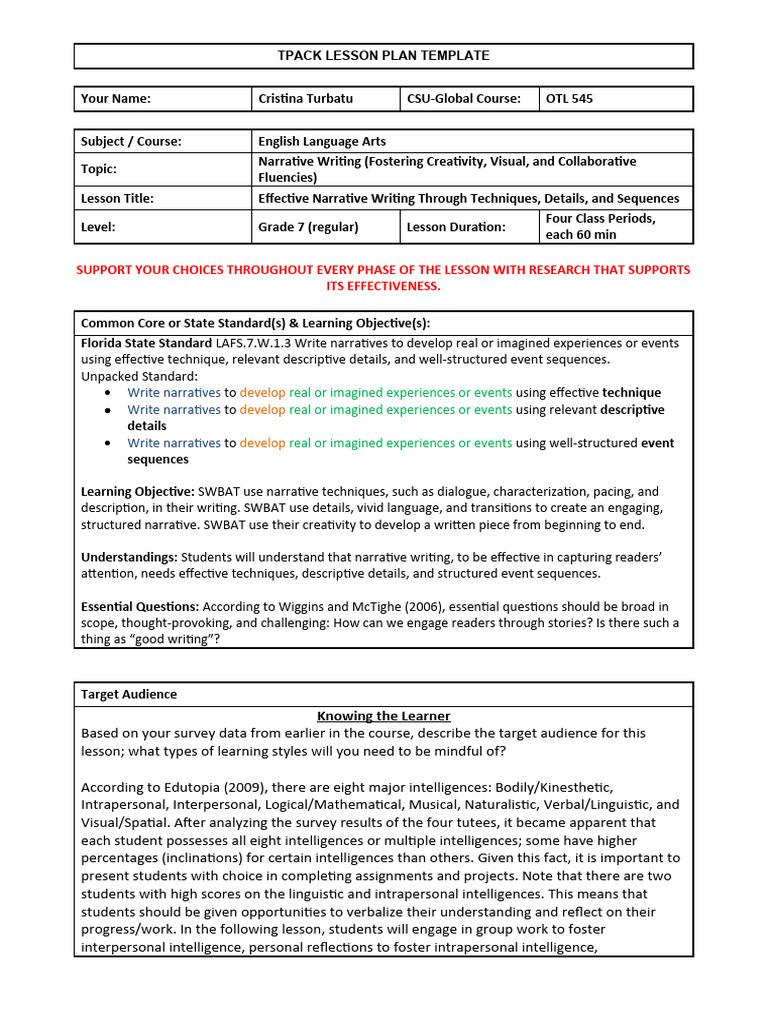 Tpack Lesson Plan | PDF | Pedagogy | Rubric (Academic)