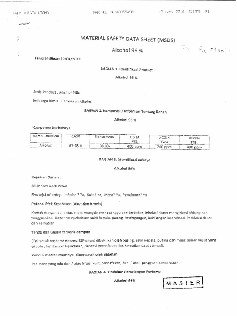 MSDS Alkohol 96% | PDF